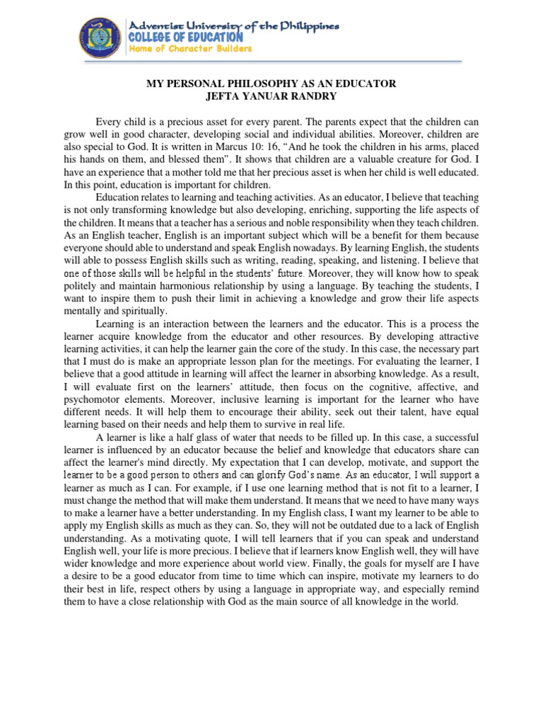 Personal Philosophy of Education | PDF | Learning | Philosophy Of Education
