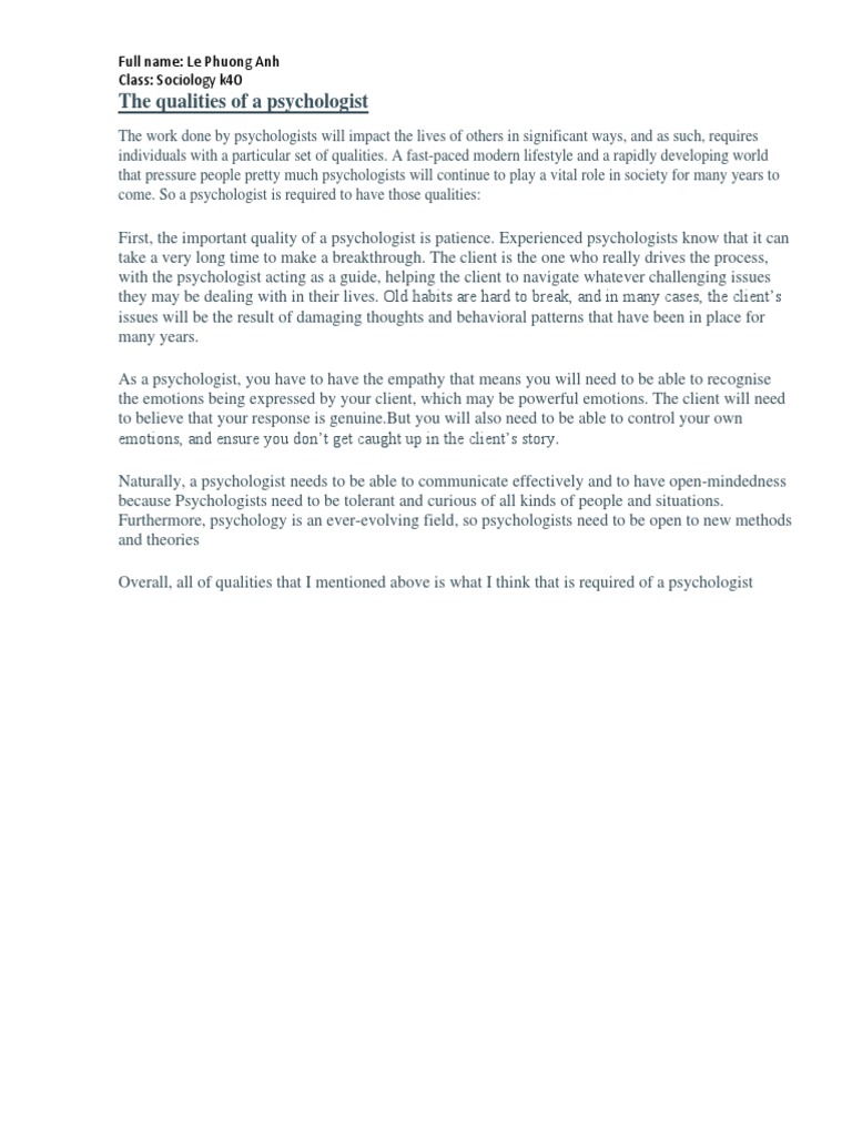 The Qualities of A Psychologist | PDF