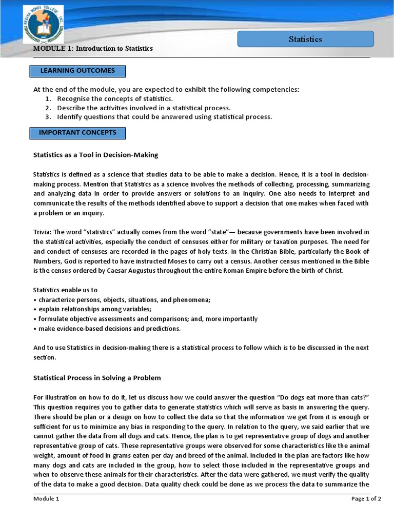 Module 1 Introduction To Statistics | PDF | Statistics | Decision Making