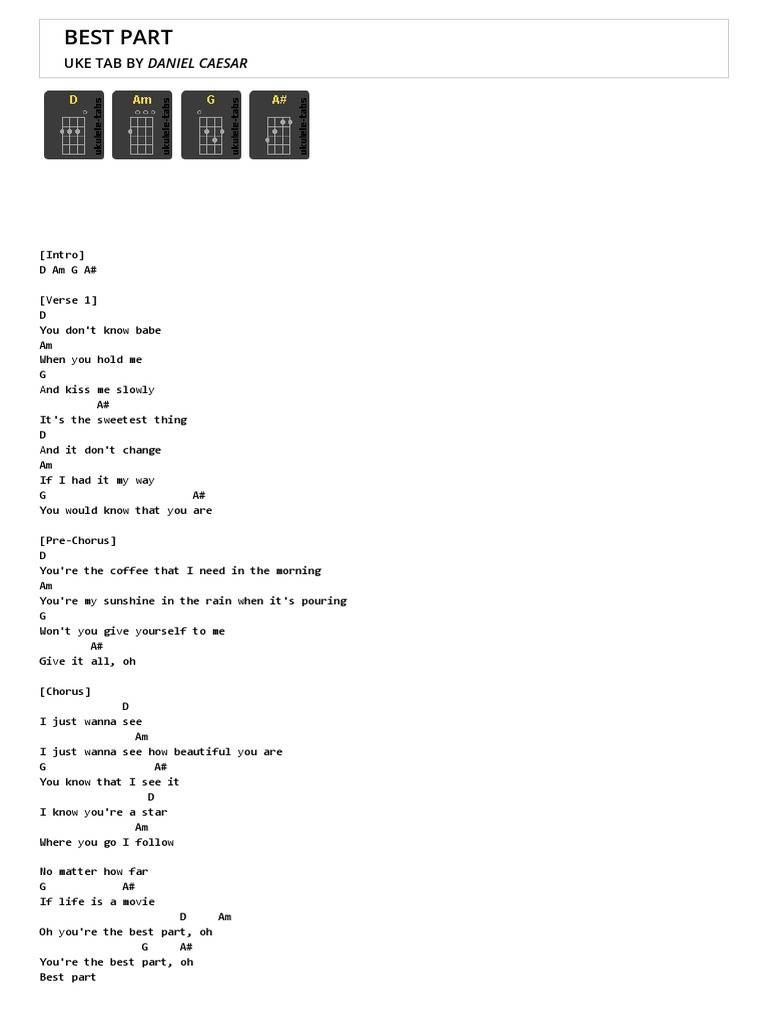 Best Part Uke Tab by Daniel Caesar - Ukulele Tabs | PDF