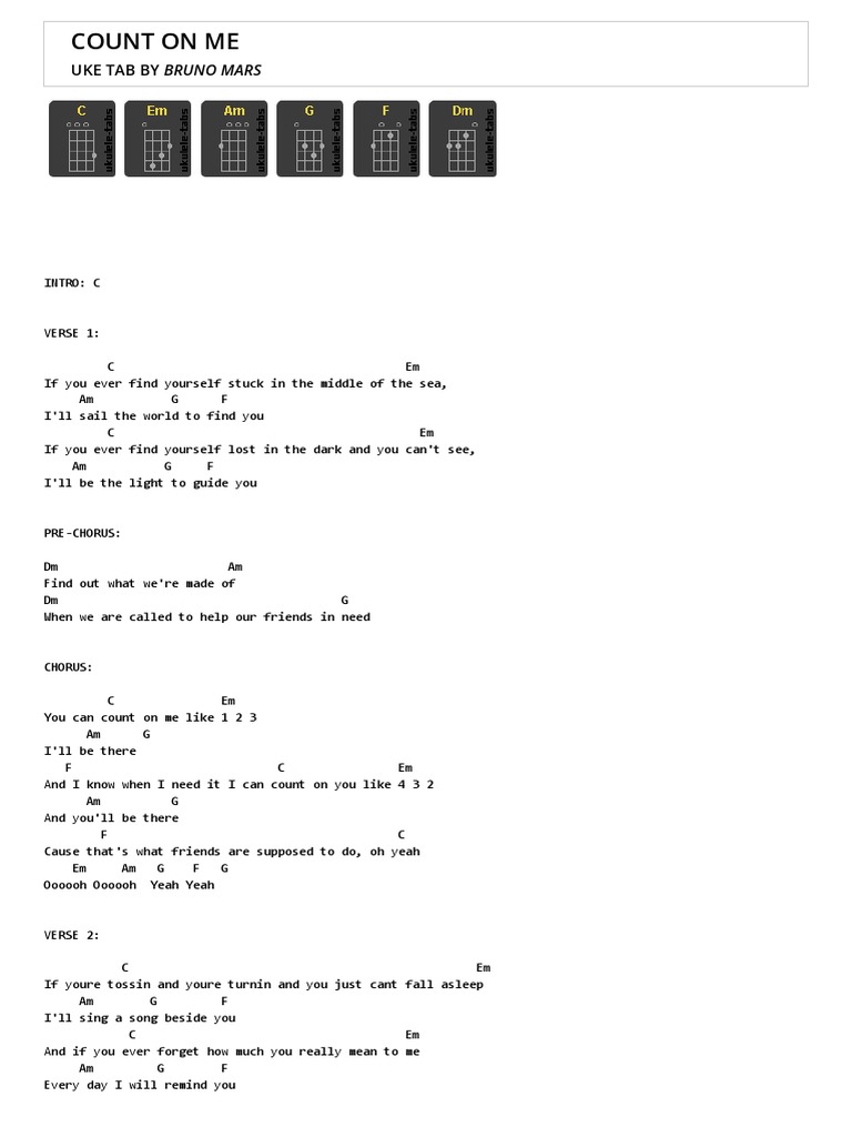 Count On Me Uke Tab by Bruno Mars - Ukulele Tabs | PDF | Song Structure ...