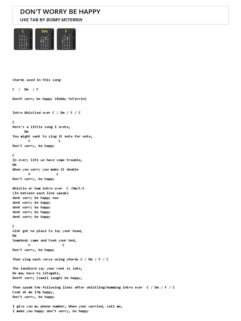 Don't Worry Be Happy: Chords and Lyrics for Bobby McFerrin's Uplifting ...