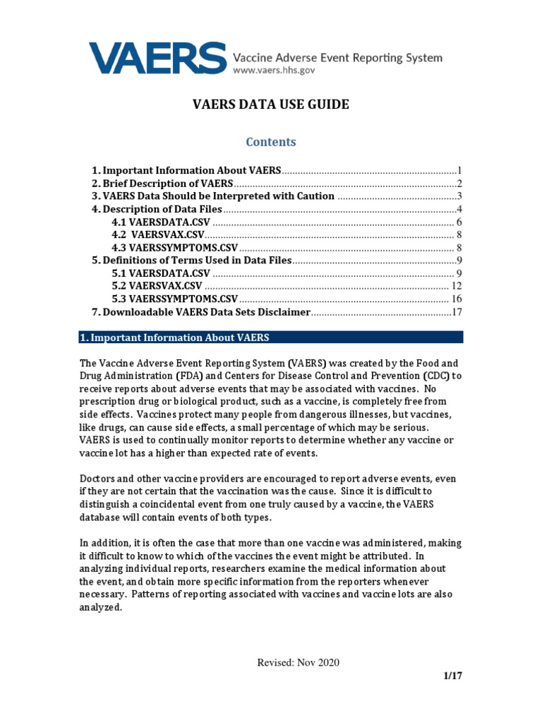 Vaers Data Use Guide: 1. Important Information About VAERS | PDF ...