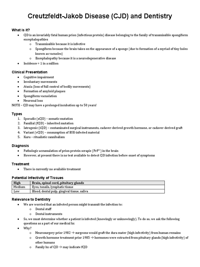 CJD in Dentistry | PDF | Biology | Medical Specialties