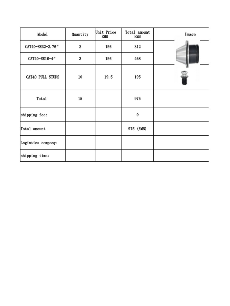 Model Quantity Unit Price RMB Total Amount RMB: Image | PDF