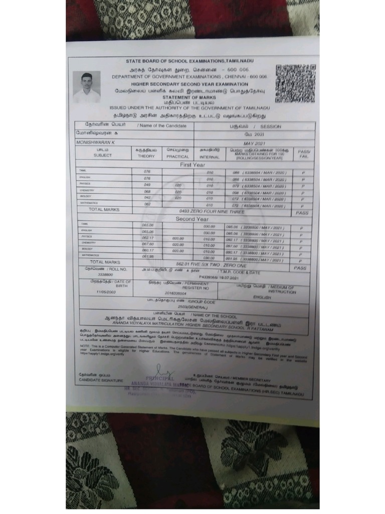 12th Mark Sheet | PDF