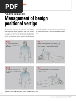 Vertigo Exercises Patient Handout Home