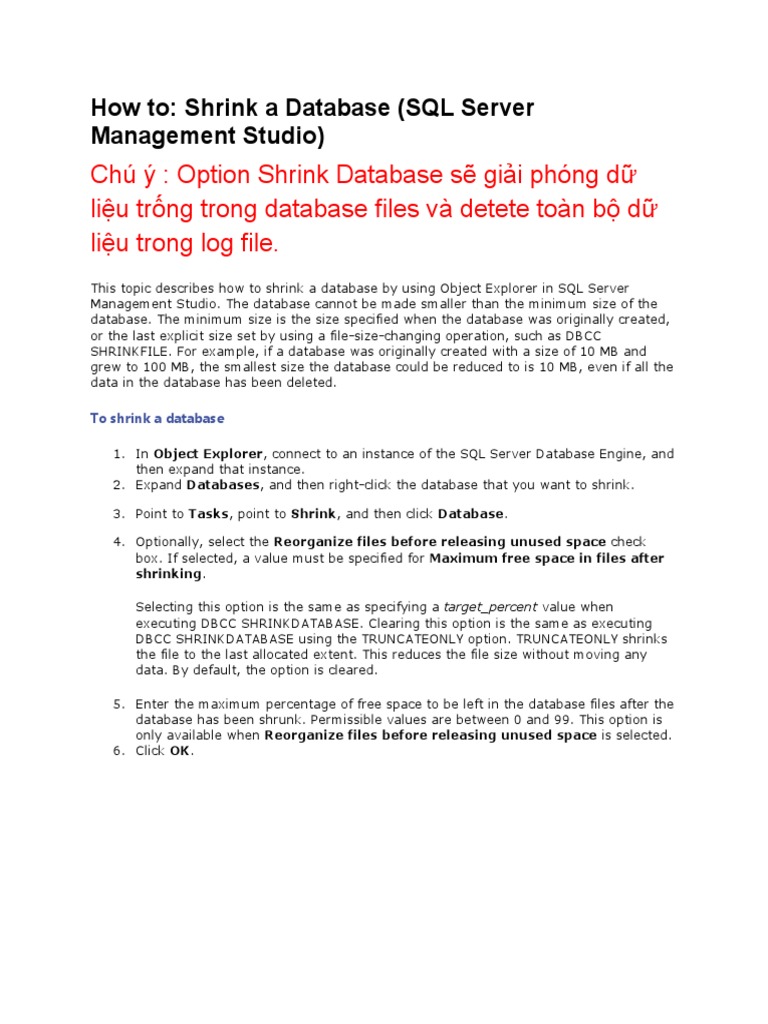 Shrink Database SQL Server | PDF