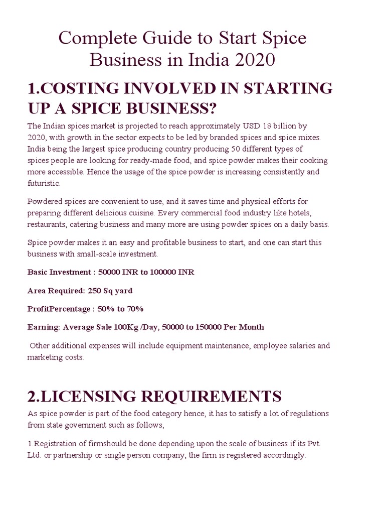 Complete Guide To Start Spice Business in India 2020 | PDF | Brand | Foods