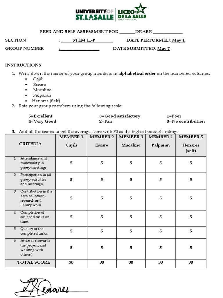 Peer Evaluation Form Template | PDF
