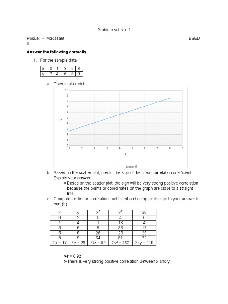Problem Set No 3 Finals | PDF | Correlation And Dependence | Statistical Analysis