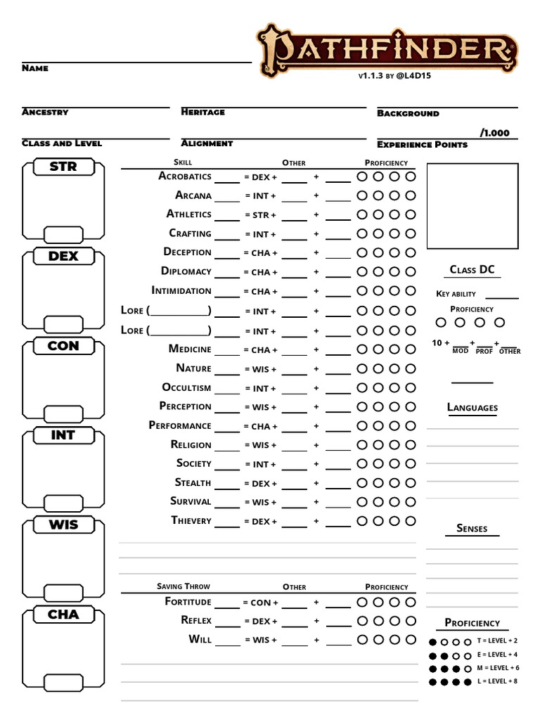 Pathfinder 2E - Character Sheet Bookle (En) | PDF