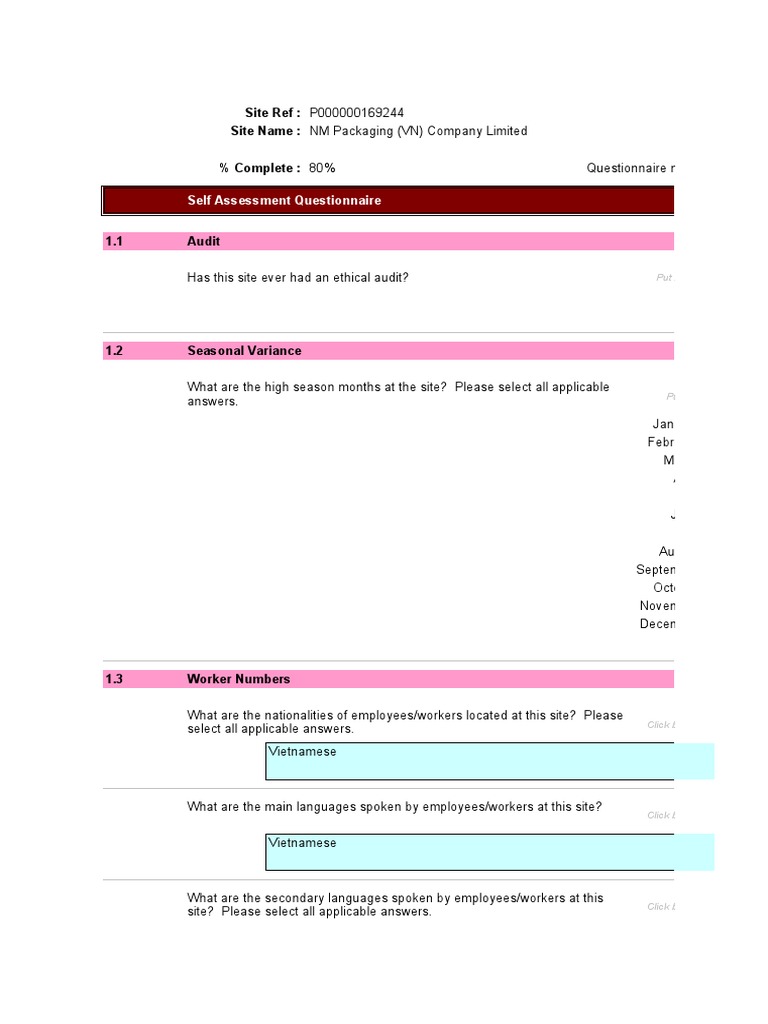 SAQ - Sedex Questions | PDF | Employment | Overtime