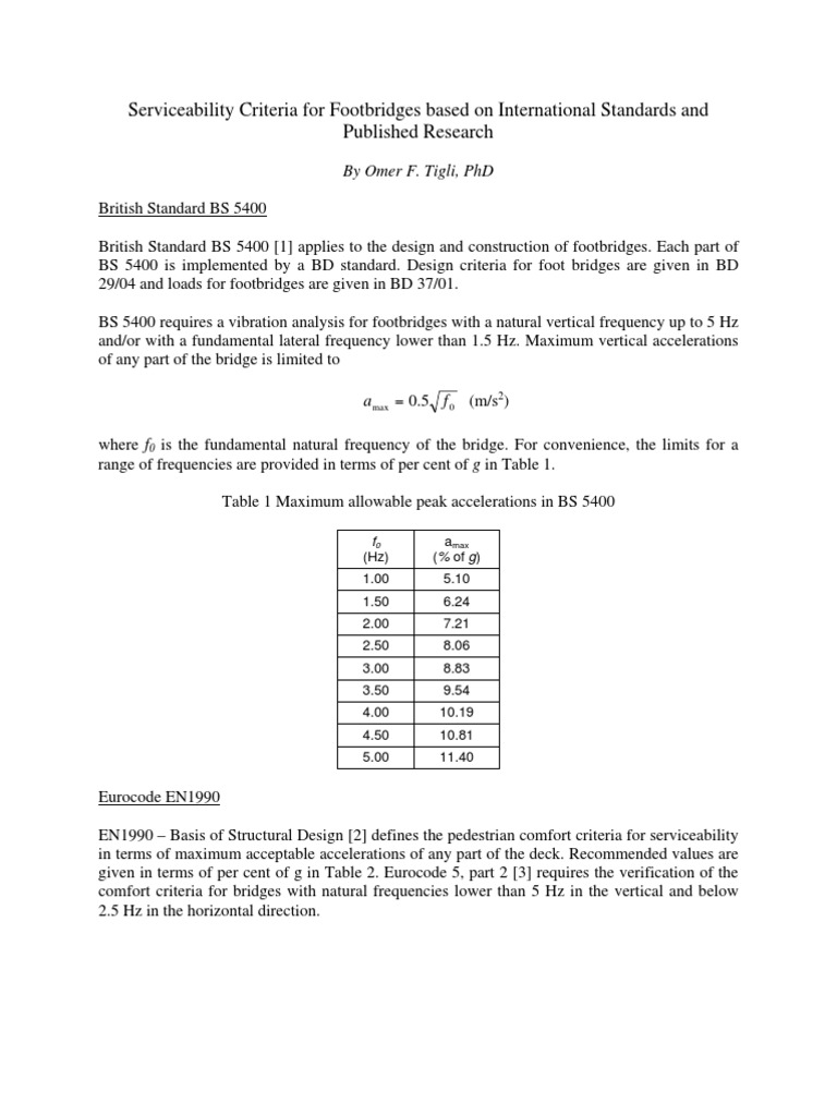 Eurocode Vibration Limits for Footbridges | PDF | Resonance | Frequency