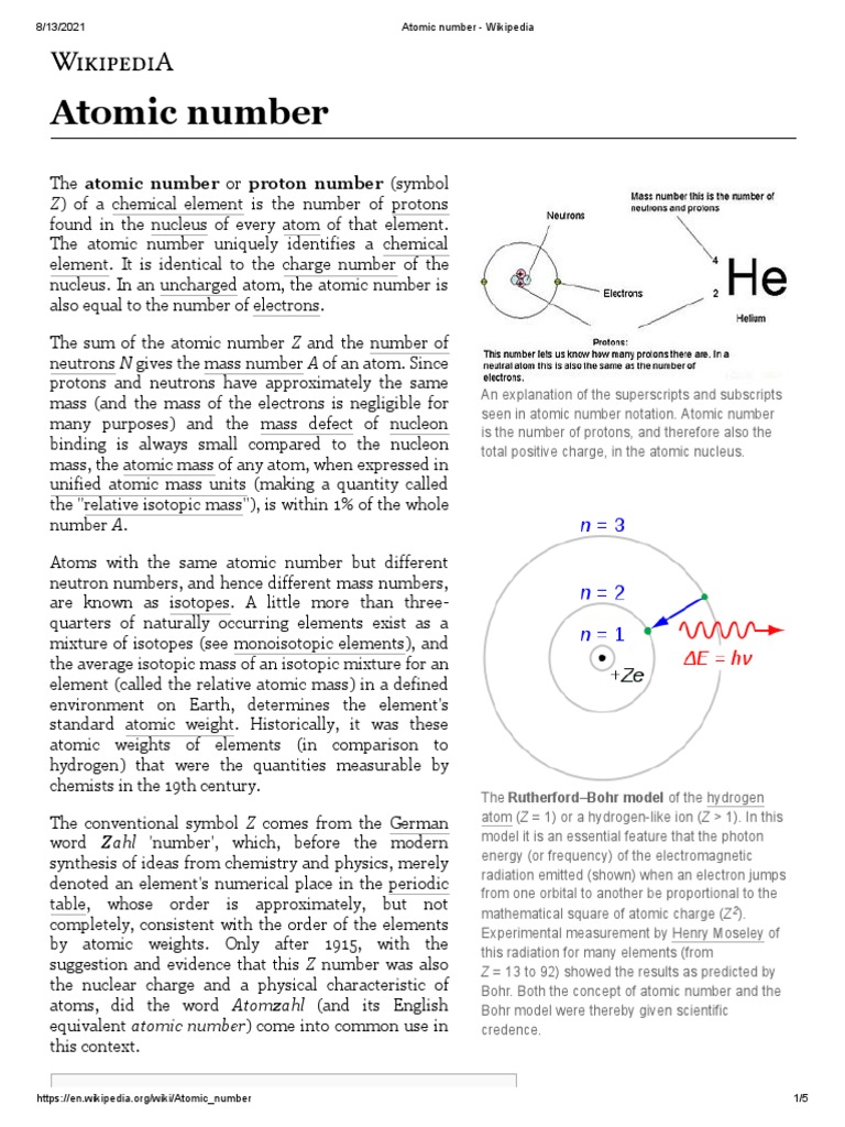 Atomic Number - Wikipedia | PDF | Atomic Nucleus | Proton