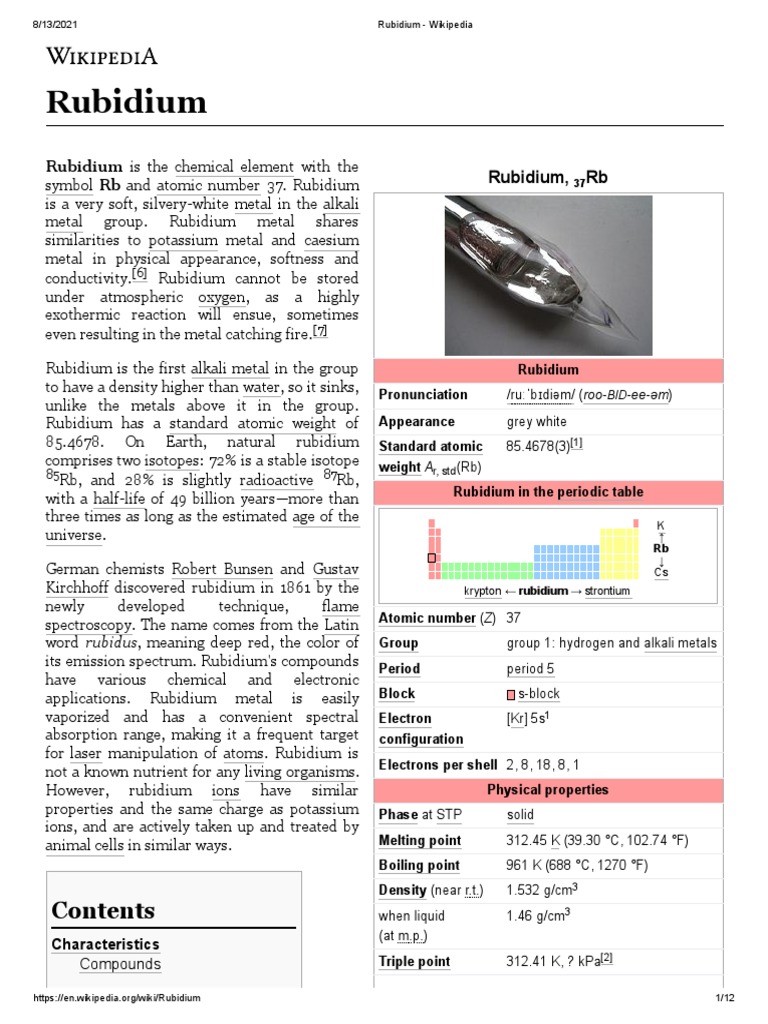 Rubidium - Wikipedia | PDF | Materials | Chemical Elements