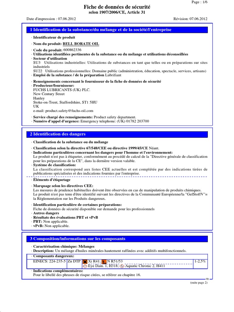 Bell Borate Oil Fra Sds Pdf Déchets Toxicologie