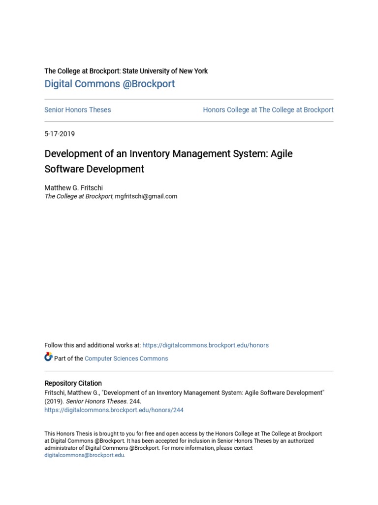 Development Of An Inventory Management System Agile Software Dev Pdf Software Development