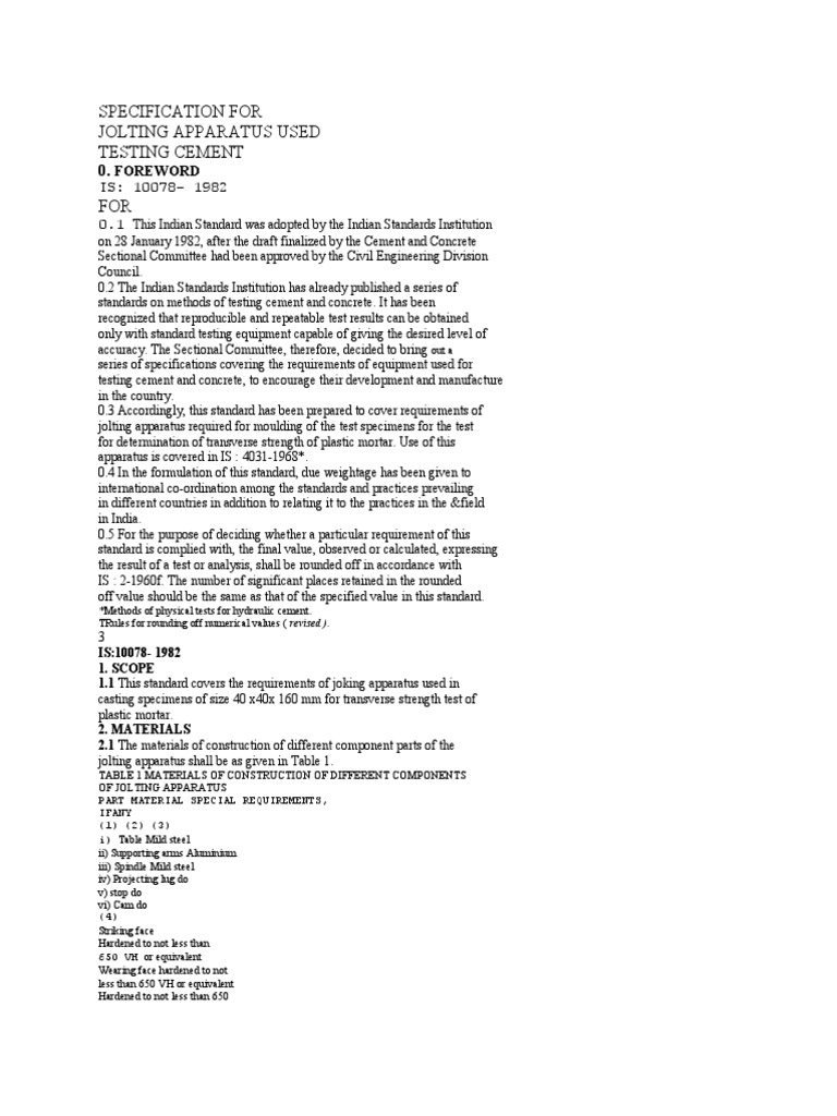 Jolting Apparatus Specification for Cement Testing | PDF | Concrete ...