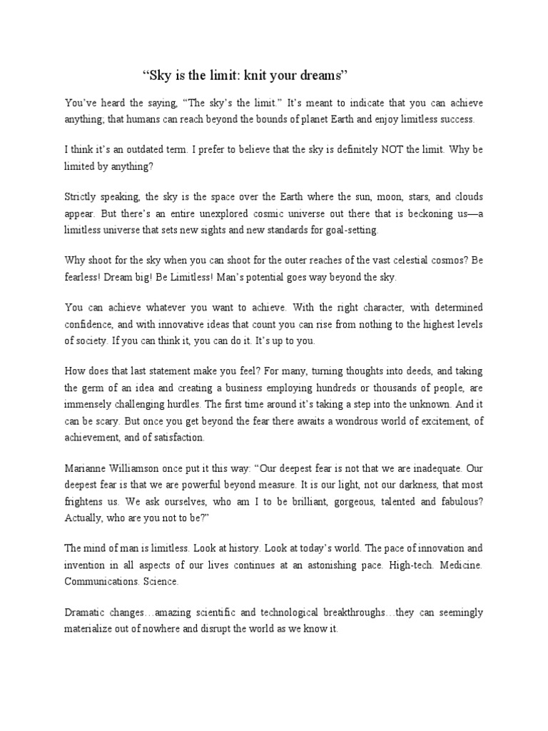 Dream Big: Achieving Limitless Potential by Challenging Self-Imposed Limits | PDF | Sky | Universe