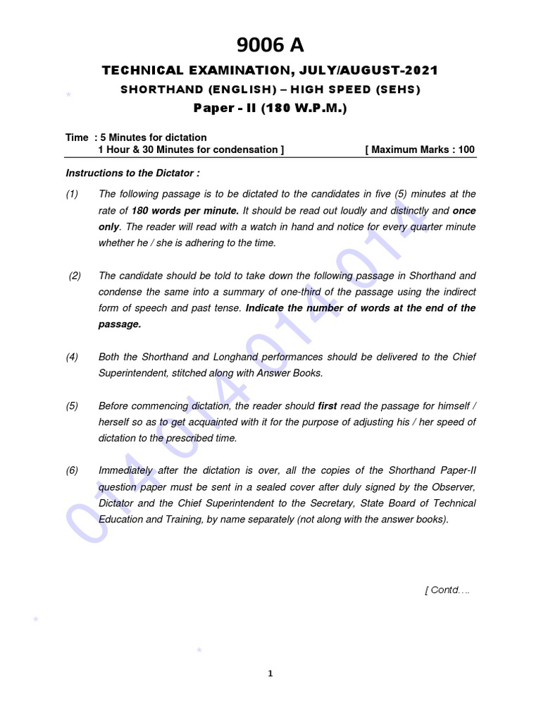 Technical Examination, July/August-2021 Paper - II (180 W.P.M ...