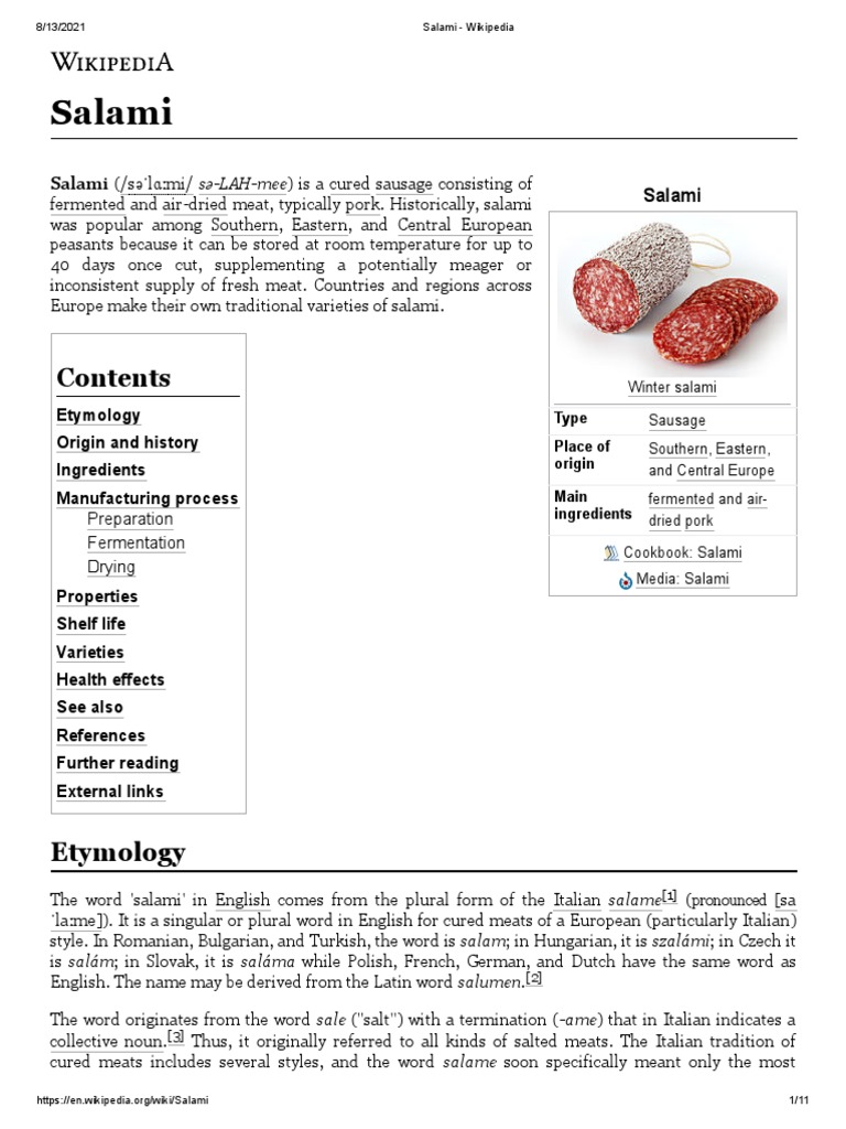 Salami: - Mee) Is A Cured Sausage Consisting of | PDF | Meat | Food ...