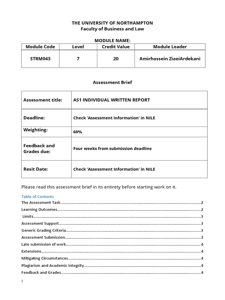 STRM043 AS1 First Sit Individual Report Assignment Brief 2020-21 | PDF | Turnitin | Theory