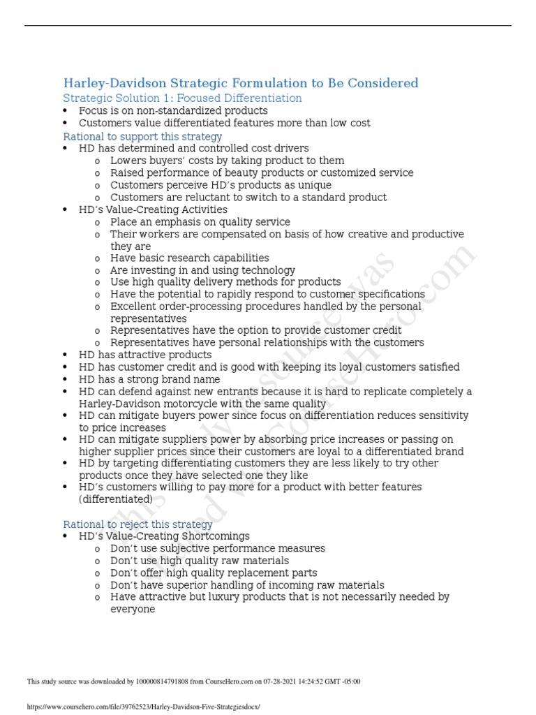 Harley-Davidson Strategy Analysis | PDF | Brand | Prices