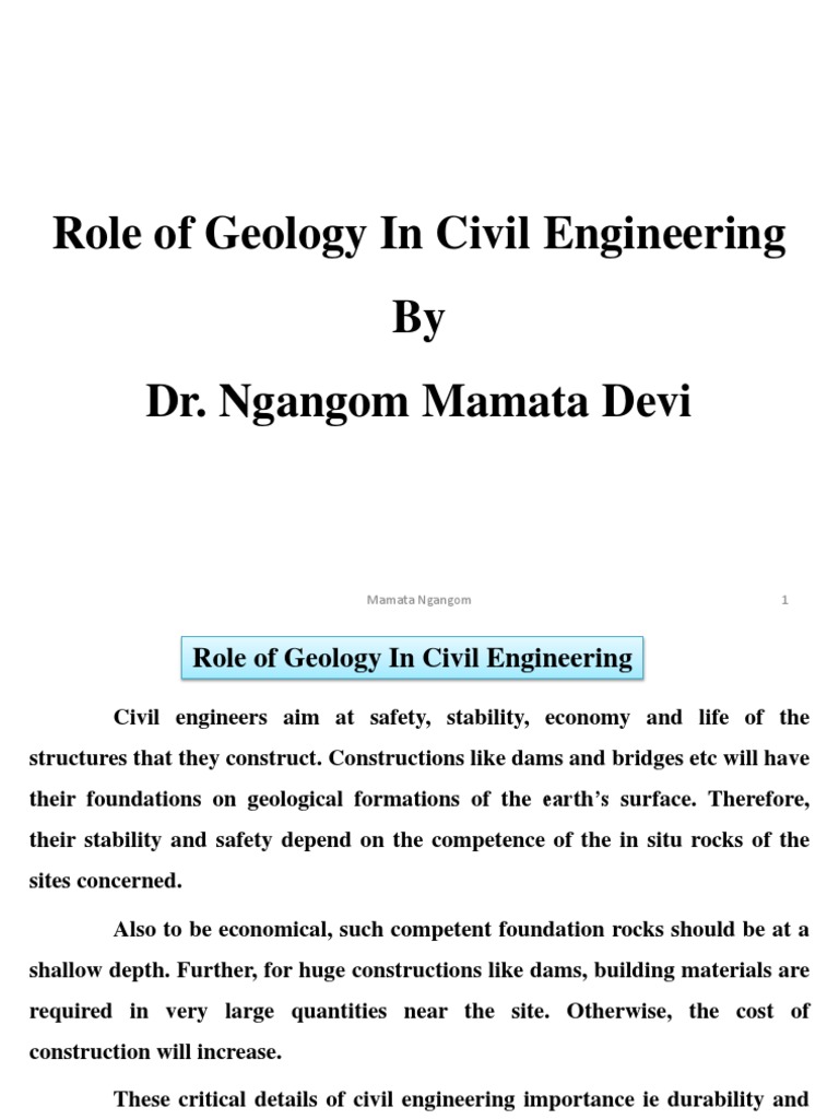 Role of Geology in Civil Engineering by Mamata Ngangom | PDF | Geology ...
