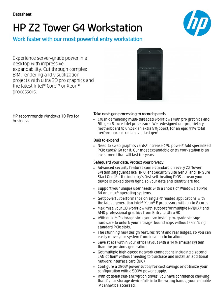 HP Z2 Tower G4 Workstation: Work Faster With Our Most Powerful Entry ...