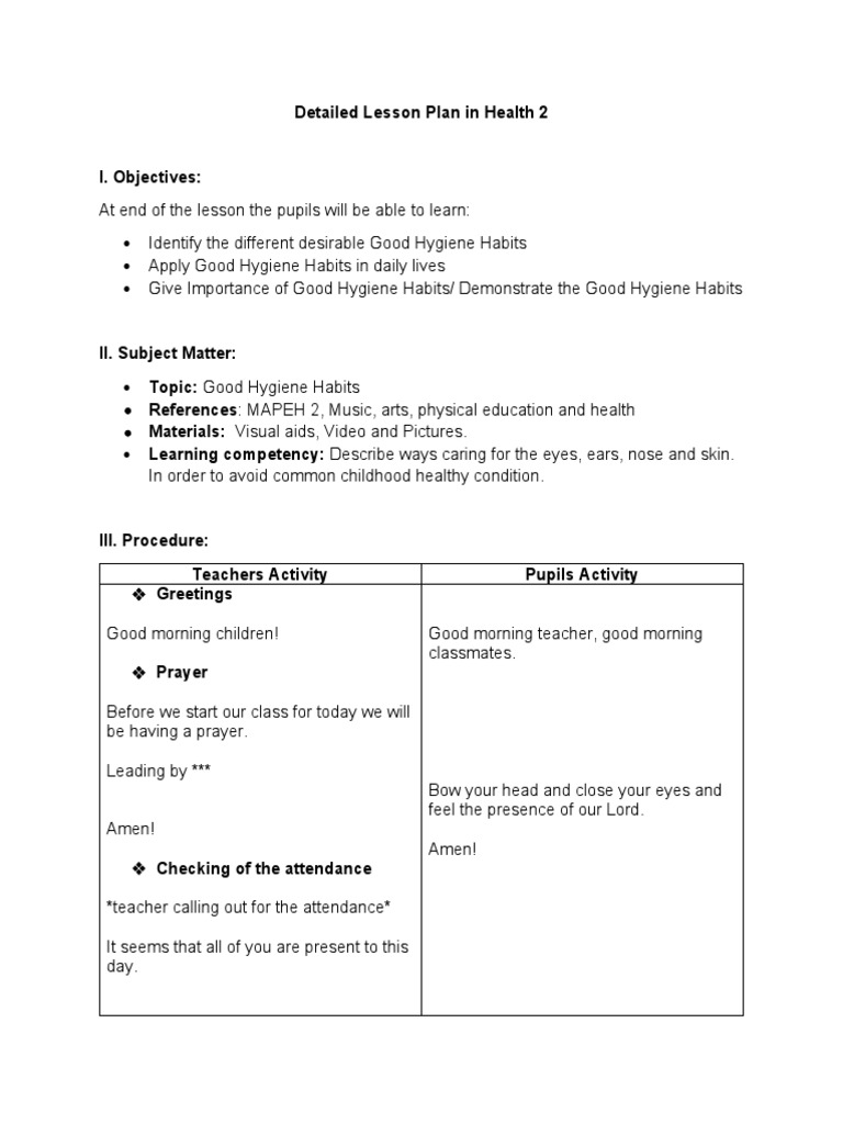 Detailed Lesson Plan in Health 2 | PDF | Toothbrush | Hygiene