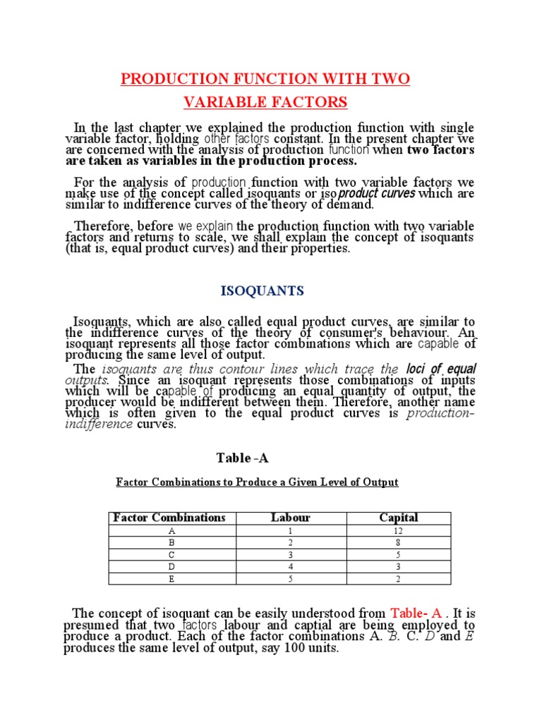 Production Function With Two Variable Factors | PDF | Production ...