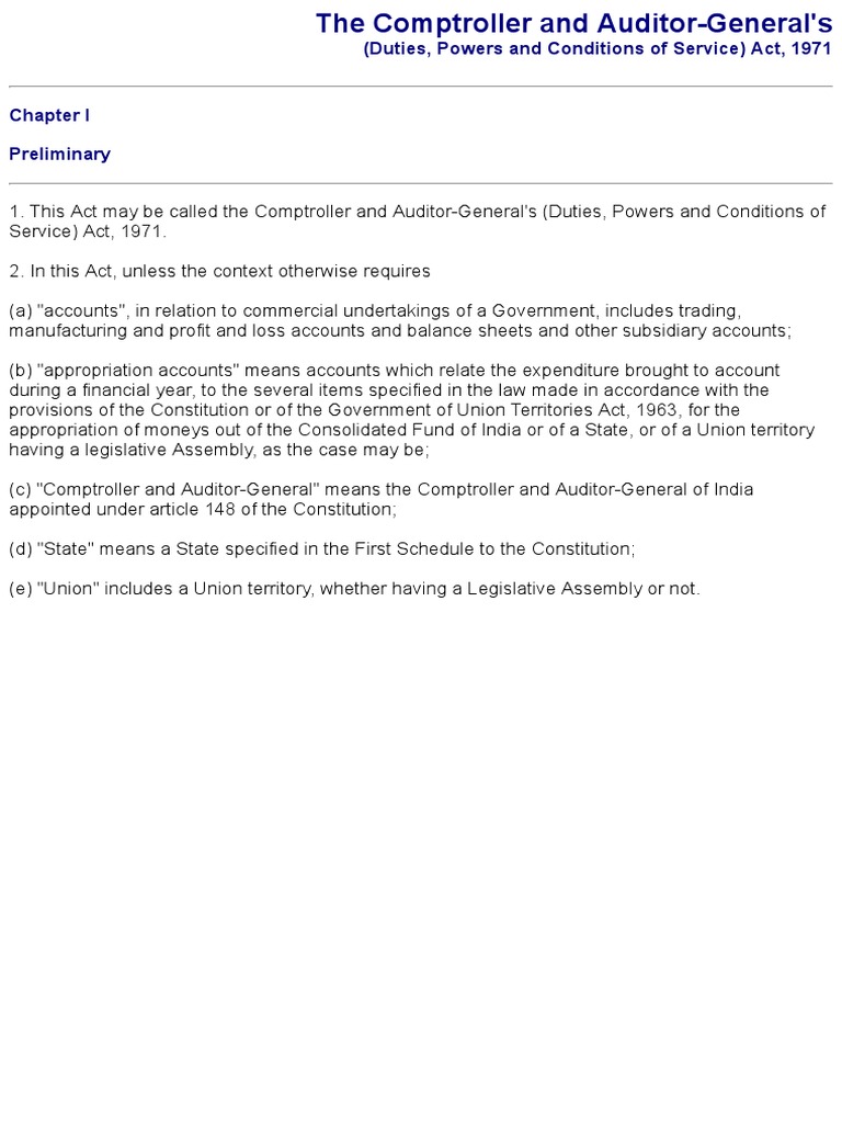 CAG's DPC Act, 1971 - Chapter I | PDF