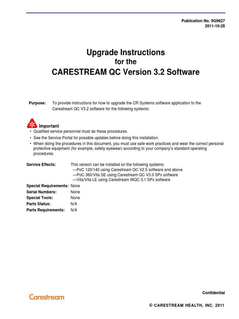 Upgrade Instructions CARESTREAM QC Version 3.2 Software: For The | PDF ...