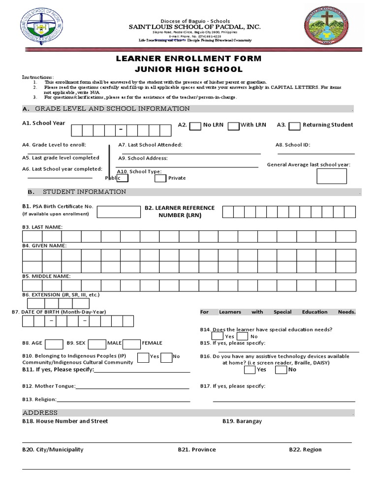 Jhs Enrollment Form | PDF | Internet | Information And Communications ...