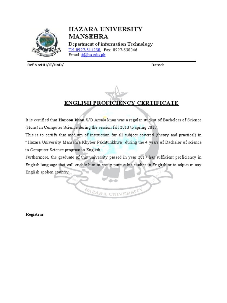 English Proficency Letter | PDF