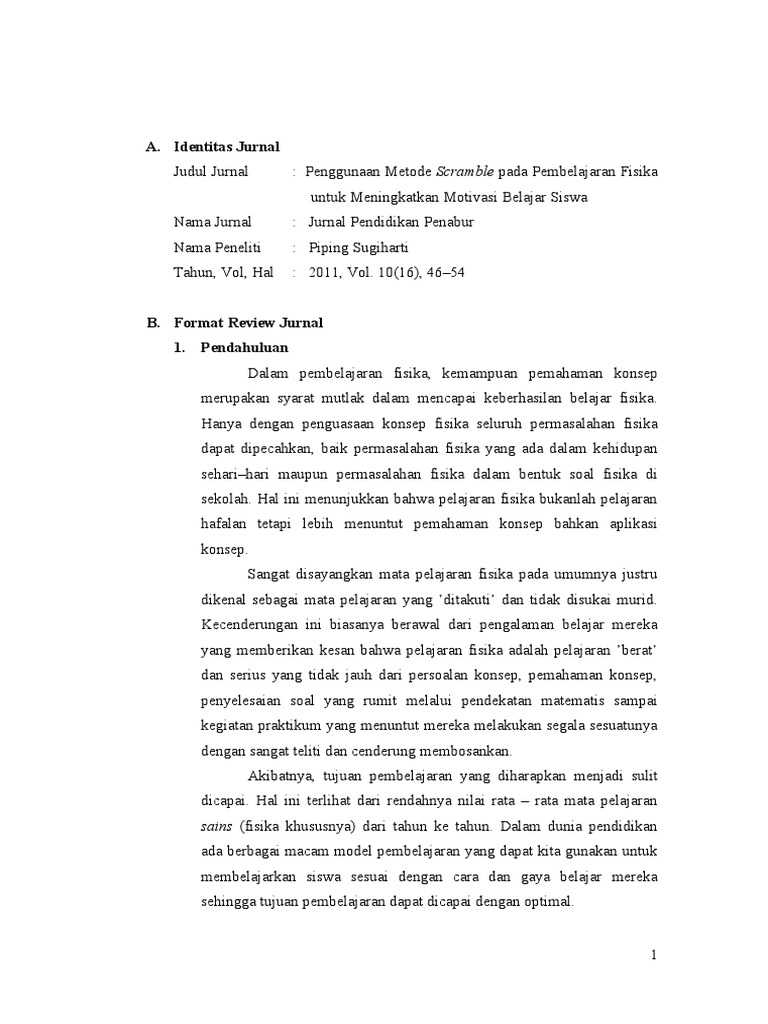 MENINGKATKAN MOTIVASI BELAJAR FISIKA MENGGUNAKAN METODE SCRAMBLE | PDF