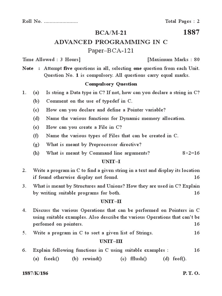 Bcam 21 Advanced Programming In C Pdf C Programming Language Pointer Computer Programming 0549