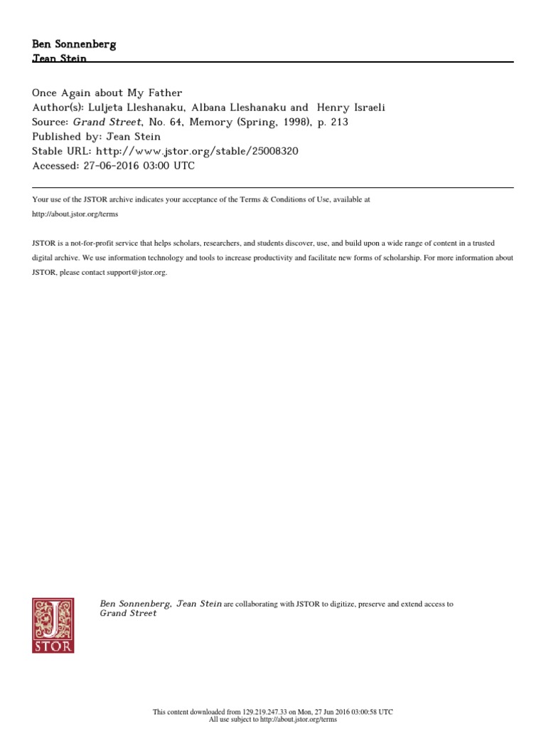 Ben Sonnenberg, Jean Stein Grand Street: This Content Downloaded From ...