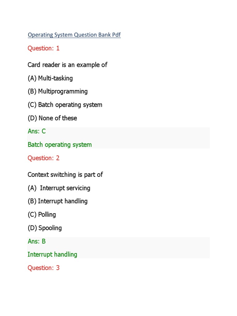 Operating System Question Bank PDF | PDF