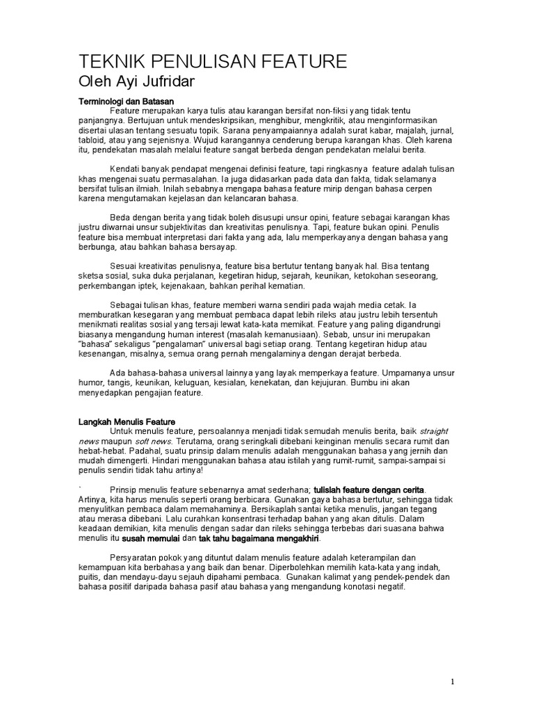 Teknik Penulisan Feature | PDF