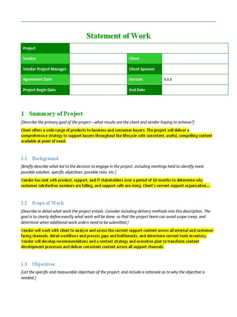 Statement of Work-Template | PDF | Business | Information Technology
