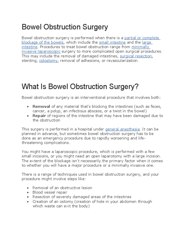 Bowel Obstruction Surgery: Causes, Risks, and Recovery | PDF | Surgery ...