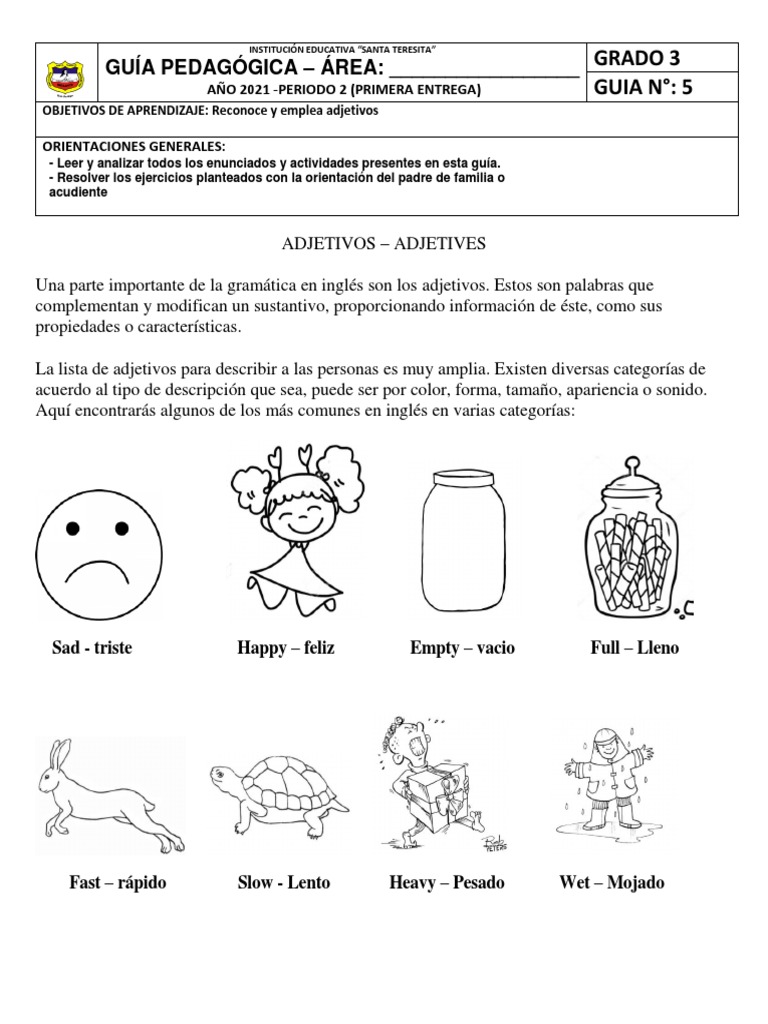 Guia Adjetivos | PDF | Adjetivo | Lingüística