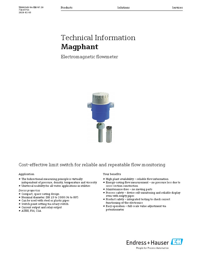Technical Information Magphant: Electromagnetic Flowmeter | PDF | Pipe ...