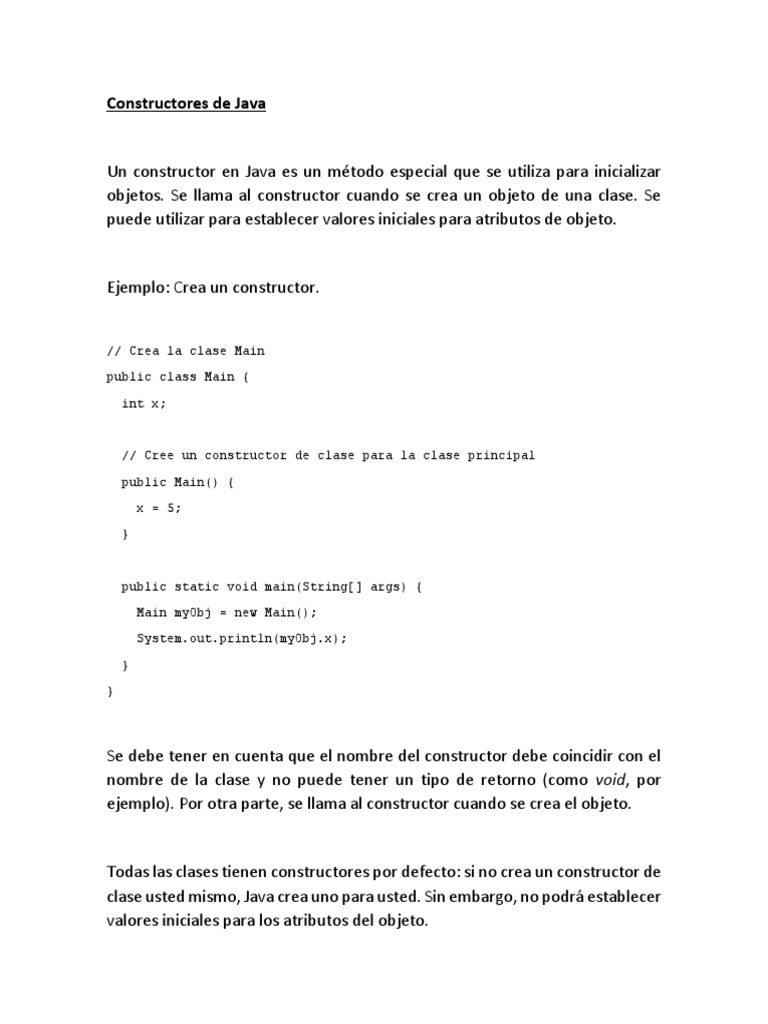 Constructores De Java Pdf Programación Constructor Programación 