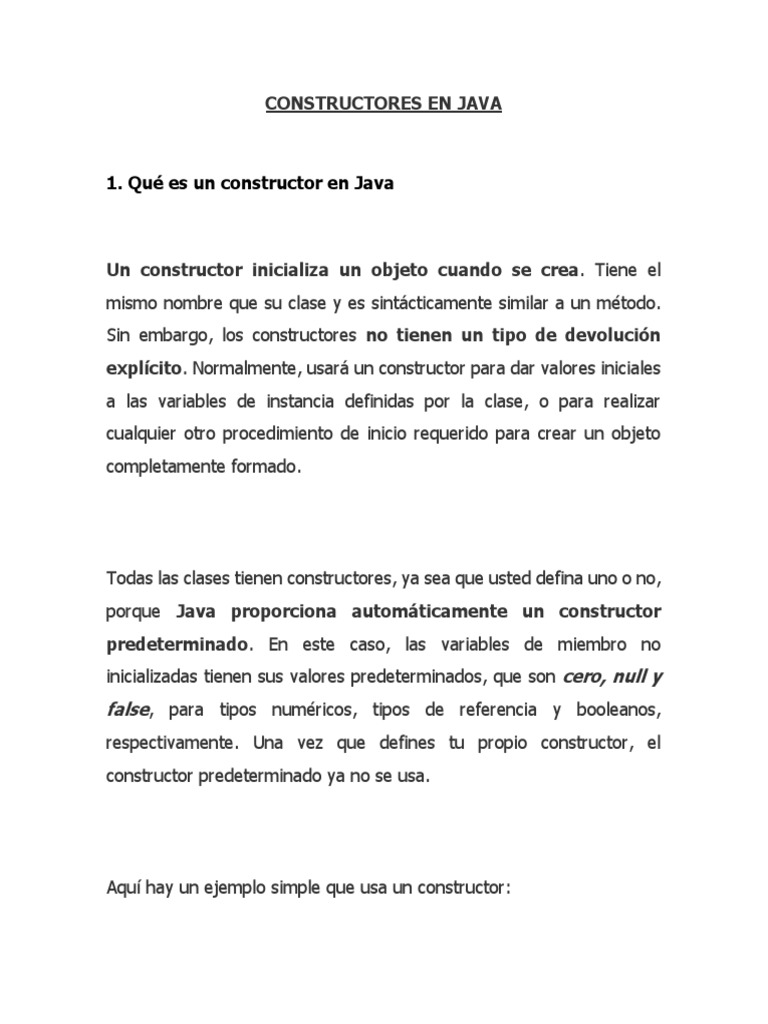 Constructores en Java | PDF | Programación | Constructor (Programación Orientada a Objetos)
