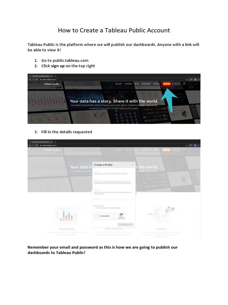 Create a Free Tableau Public Account in 3 Easy Steps | PDF