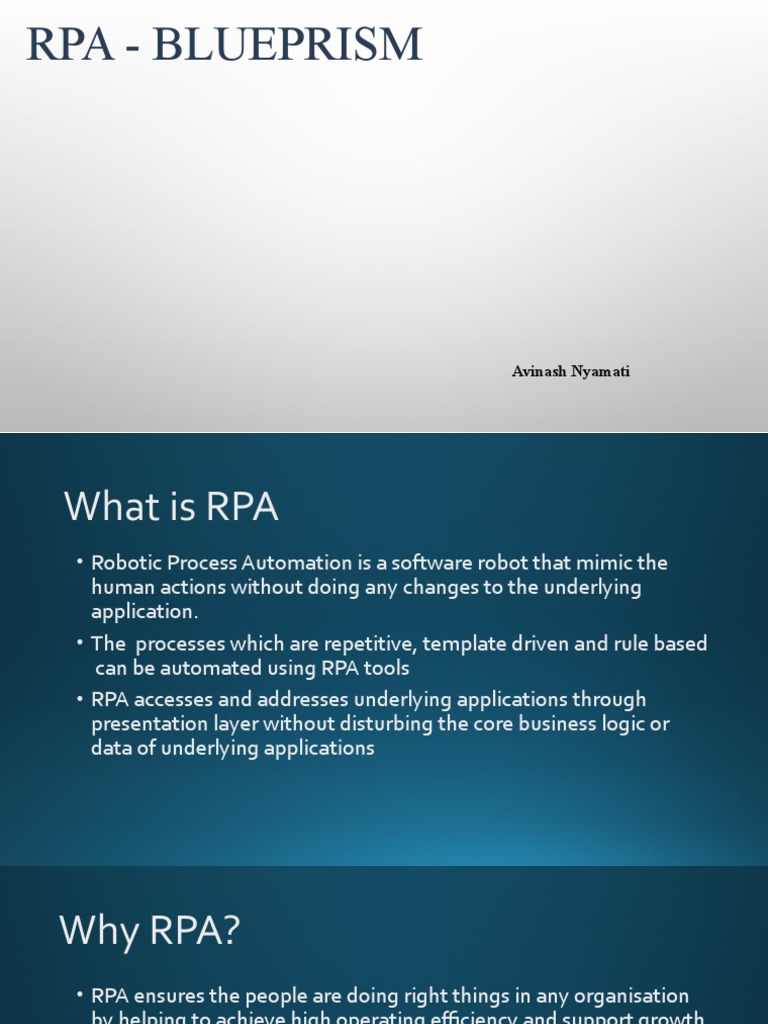 Rpa - Blueprism: Avinash Nyamati | PDF | Business | Technology ...
