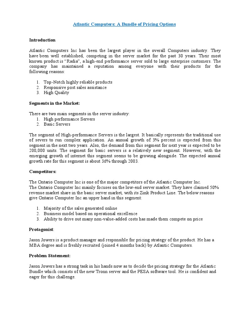 Atlantic Computers: A Bundle of Pricing Options | PDF | Pricing | Prices